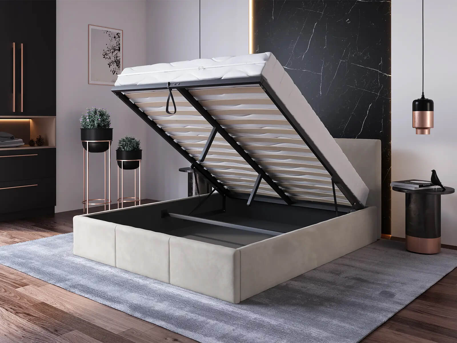 Čalouněná postel s úložným prostorem 160x200 TOP line 7 Šedý Velvet ...